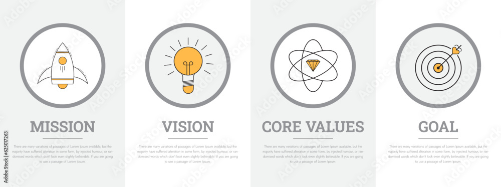 Mission, vision and core values steps infographic template design ...