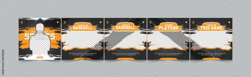 Sports instagram carousel template, set of editable social media ...