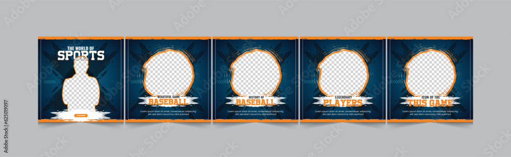 Sports instagram carousel template, set of editable social media ...