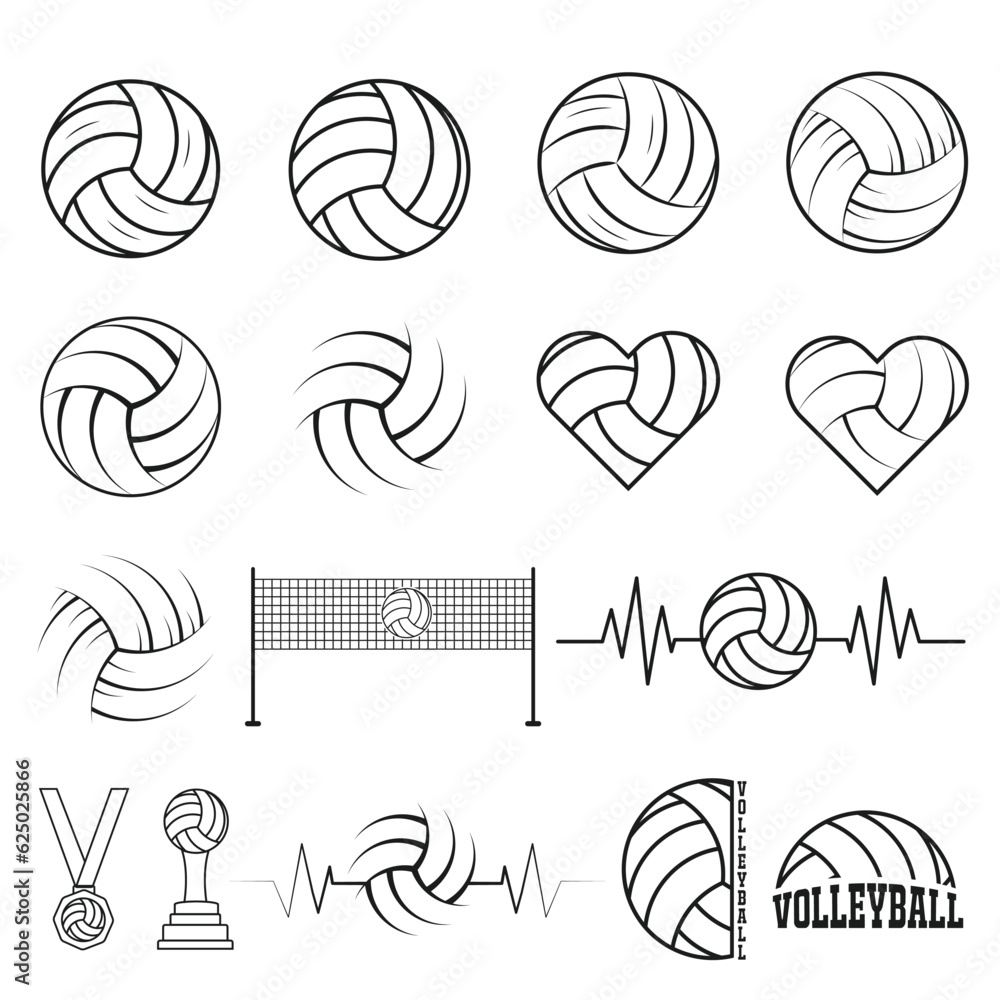 Volleyball Line Art Bundle, Volleyball Vector Bundle, Volleyball ...