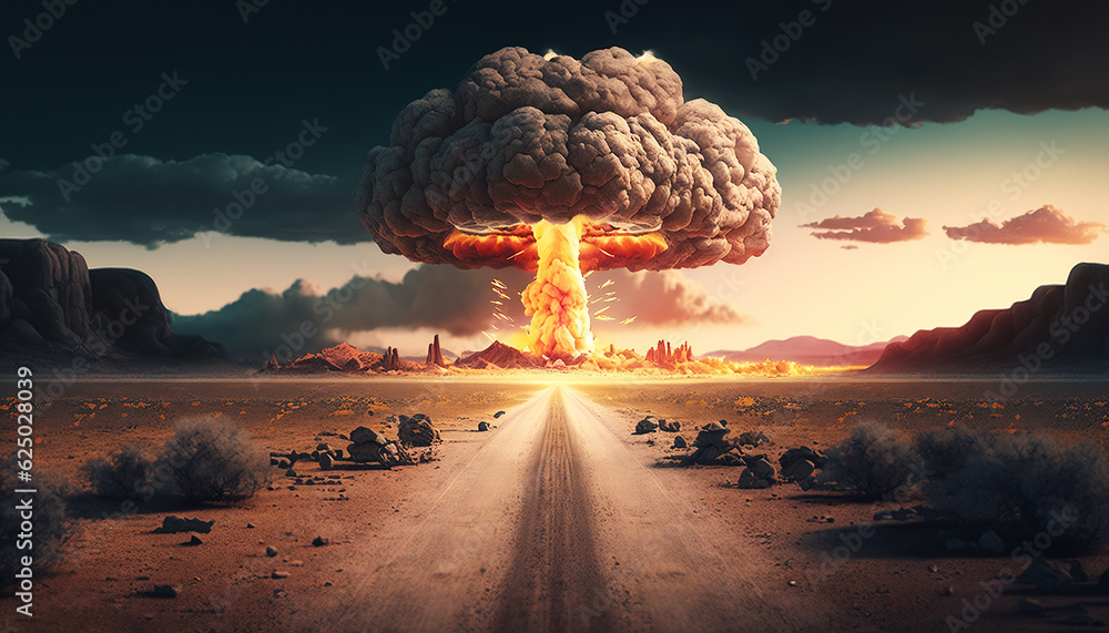 ai generated illustration Nuclear explosion. Word nuclear war. Stock ...