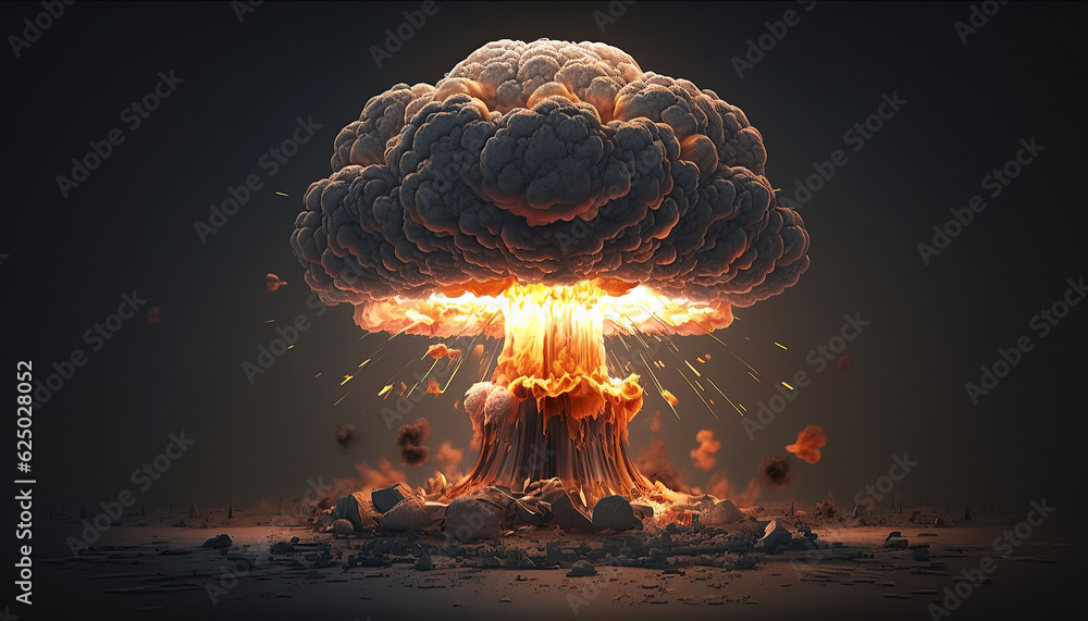 ai generated illustration Nuclear explosion. Word nuclear war. Stock ...