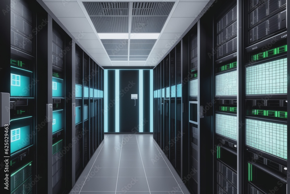 Visualize the concept of a digital lock protecting a server room or a ...