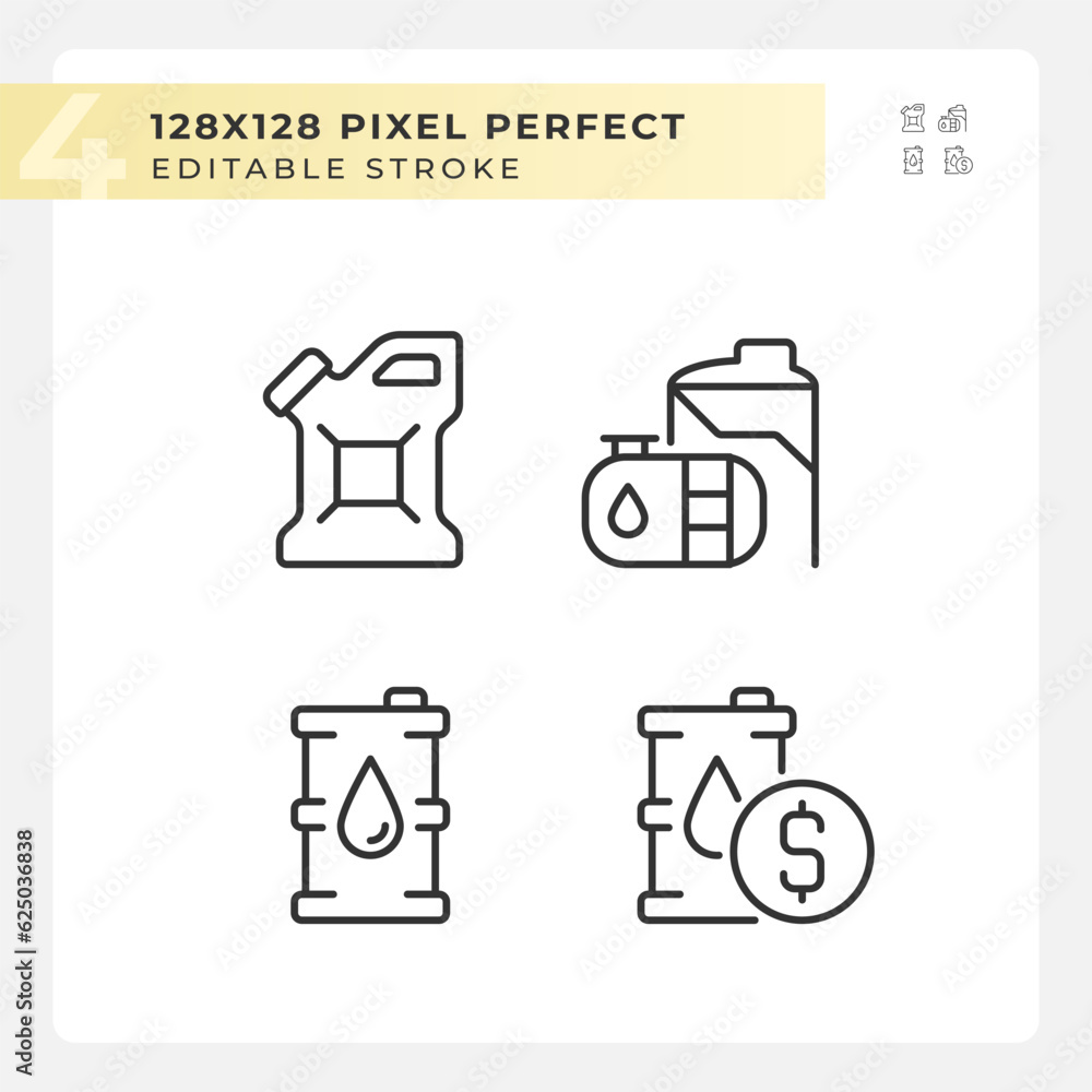 Fuel storage linear icons set. Oil refining. Energy resource. Fuel ...