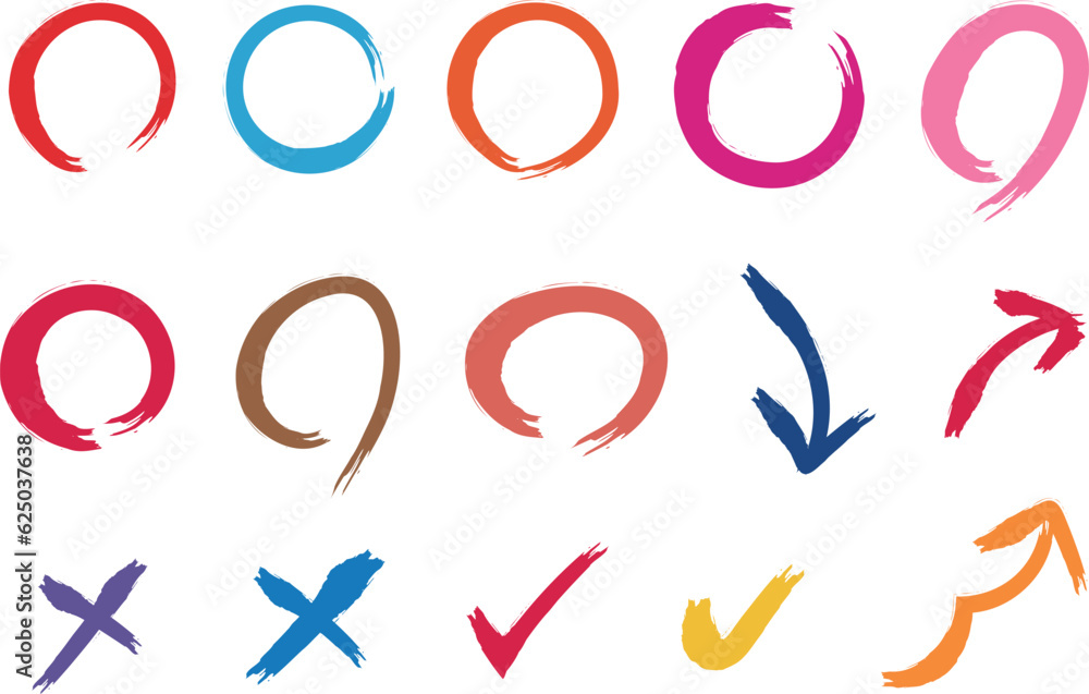 Japanese Brushes.Set of hand-drawn colorful calligraphy signs, vector ...