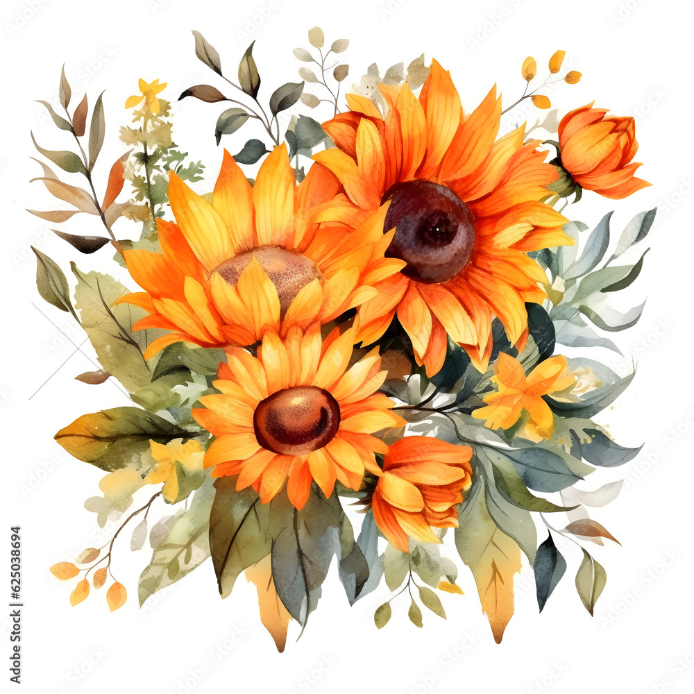 Watercolor Sunflowers glass jar Clipart -Watercolor bouquet of ...