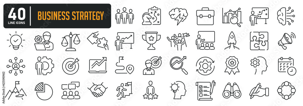 Business strategy simple minimal thin line icons. Related strategy ...