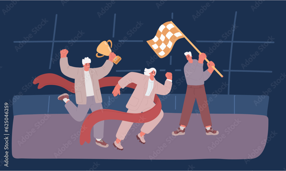 Cartoon vector illustration of Joyful office workers or clerks crossing ...