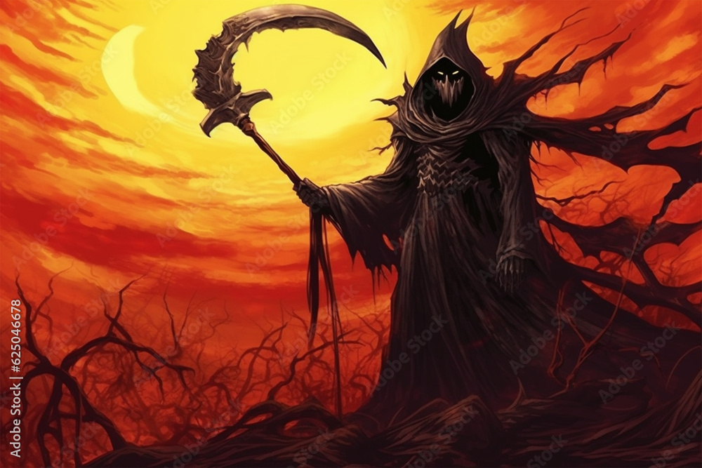 Generative AI. god of death background carrying scythe Stock ...