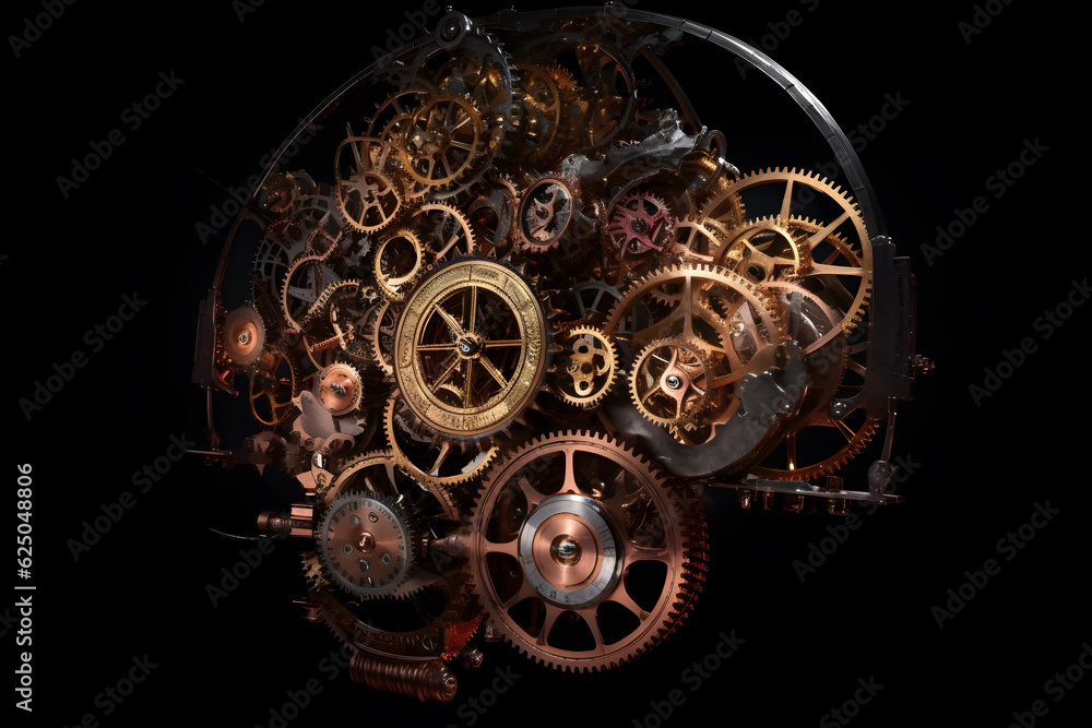 A surreal and intricate composition of floating clock gears in a studio ...