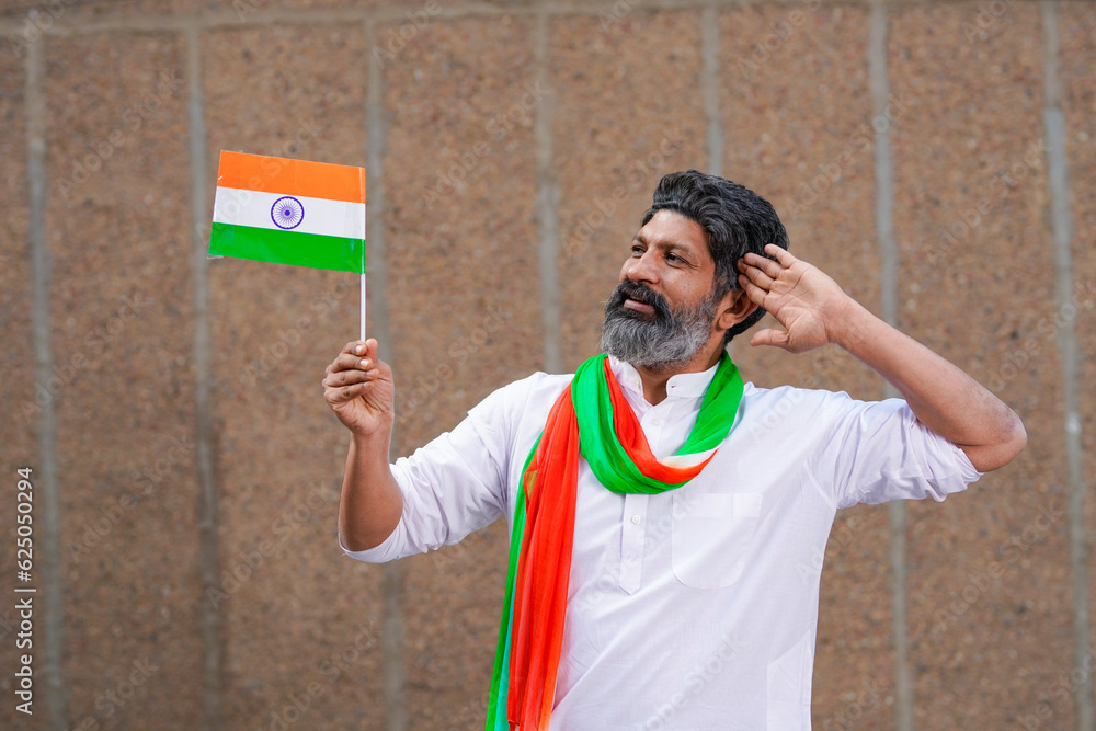 Indian man giving salute and celebrate national festival. Stock Photo ...