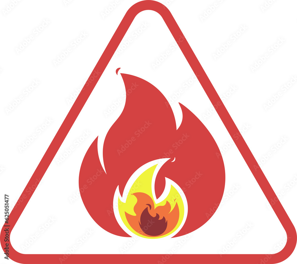 Isolated illustration of safety red triangle minimal cartoon style fire ...