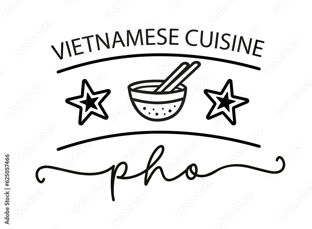Pho. Vector bowl logo. Design for poster, flyer, banner, menu cafe ...