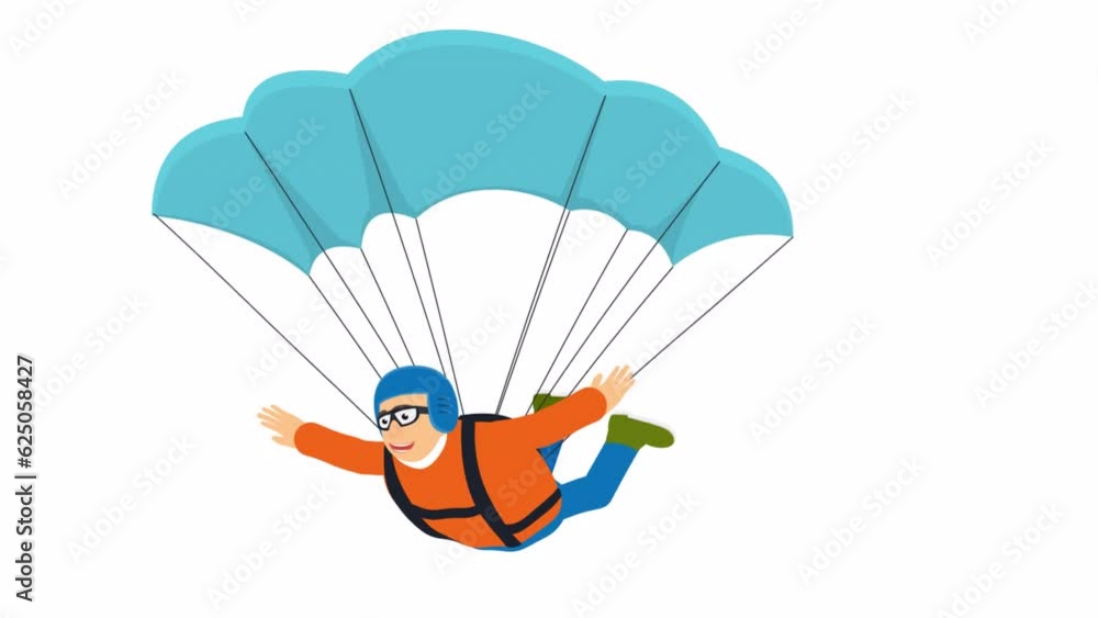 Parachutist. Animation of a paratrooper jumping with a parachute, alpha ...