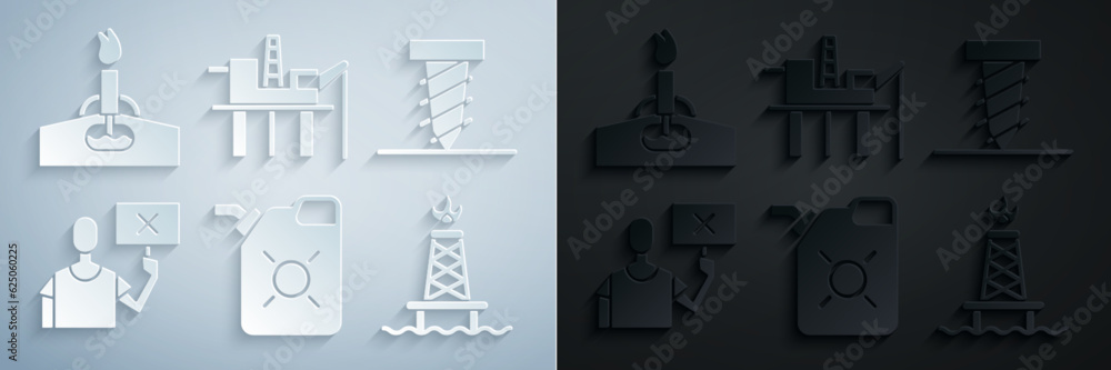 Set Canister for motor oil, Rotating drill digging hole, Nature saving ...