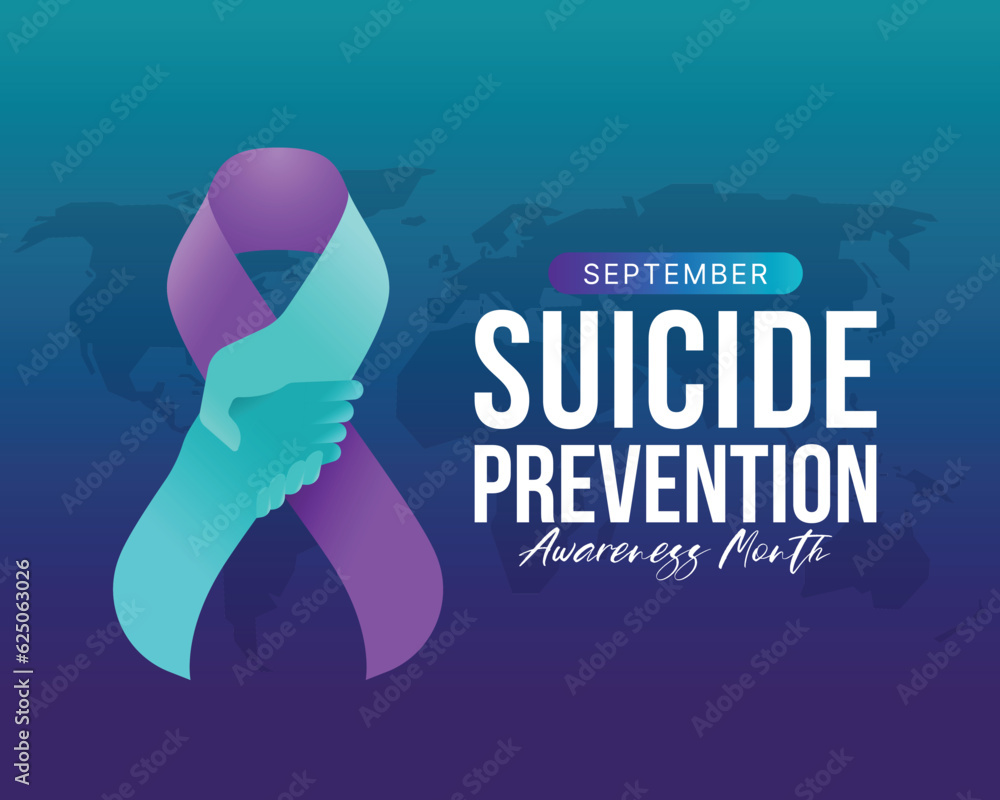 Suicide prevention awareness month text and Teal purple ribbon ...