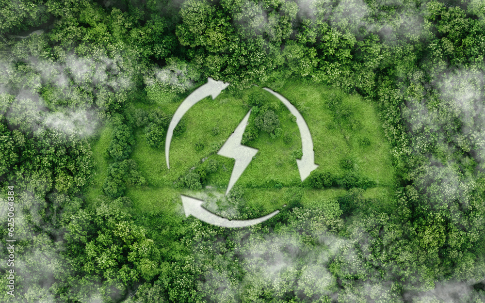 The renewable energy icon on the nature background in The concept ...