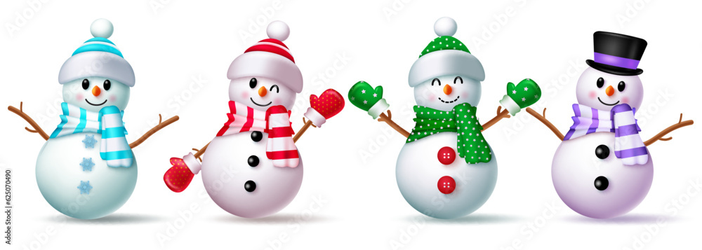 Christmas snowman character set vector design. Snow man character ...