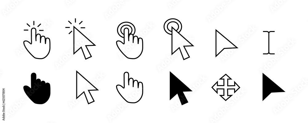 Click cursors icon set. Linear and silhouette icon. Stock Illustration ...
