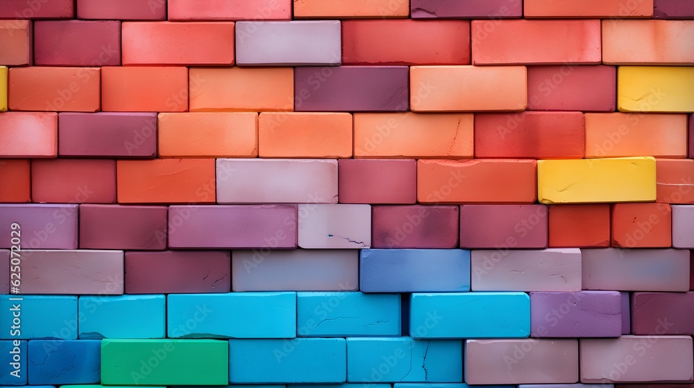 Diverse team building concept, a stacked colorful bricks wall. The ...