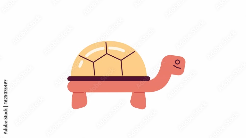 Pond turtle walking 2D character animation. Tortoise activity flat ...