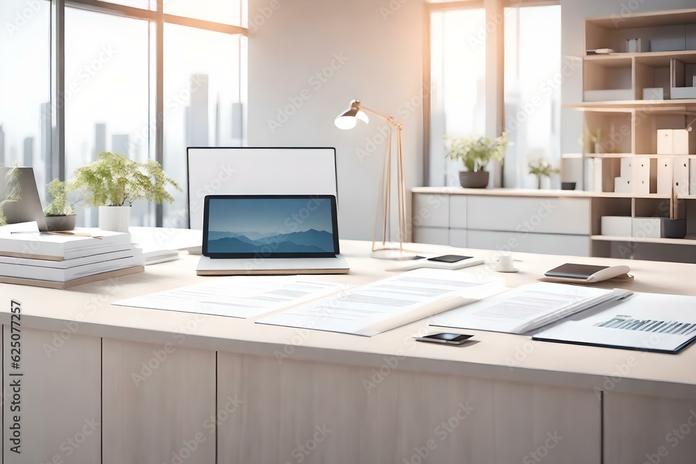 Photorealistic 3D business documents on a modern desk in the office ...