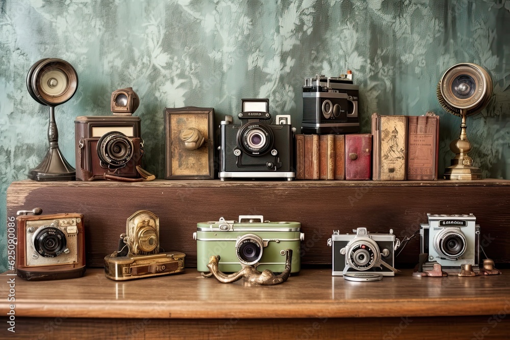 Vintage Camera Collection: Nostalgic Background on Antique Desk for ...
