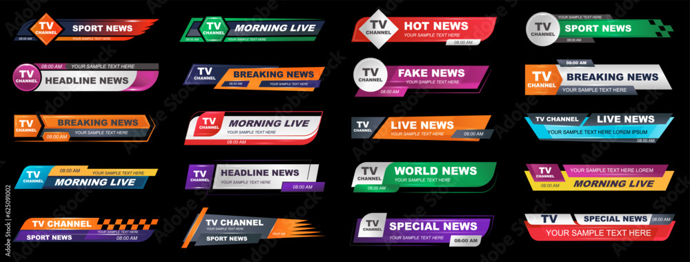 News bar lower third header, tv headline. Vector video titles ...