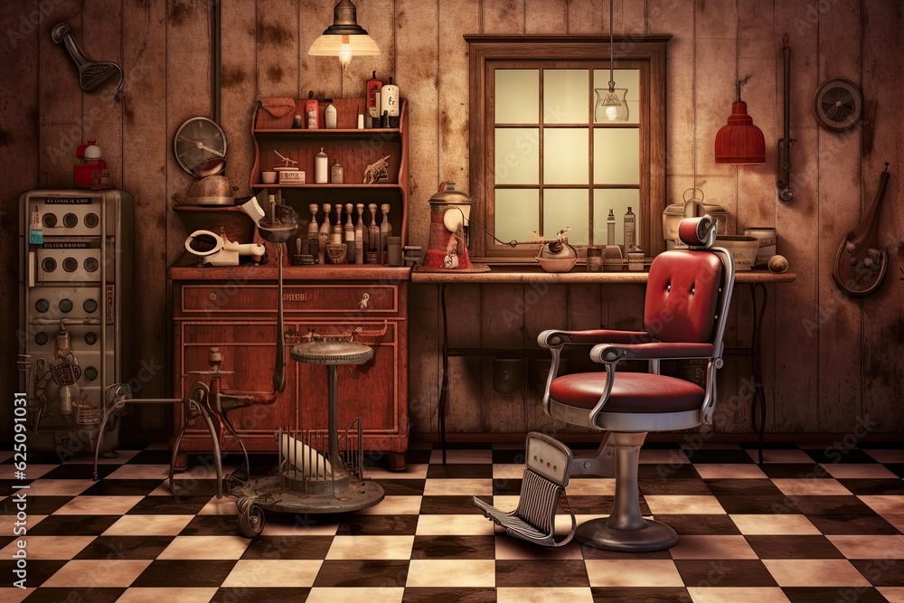 Timeless Grooming: Retro Barber Shop with Vintage Barber Chair and ...