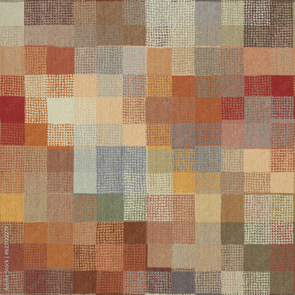 Rug seamless texture with square pattern, ethnic fabric texture, grunge ...