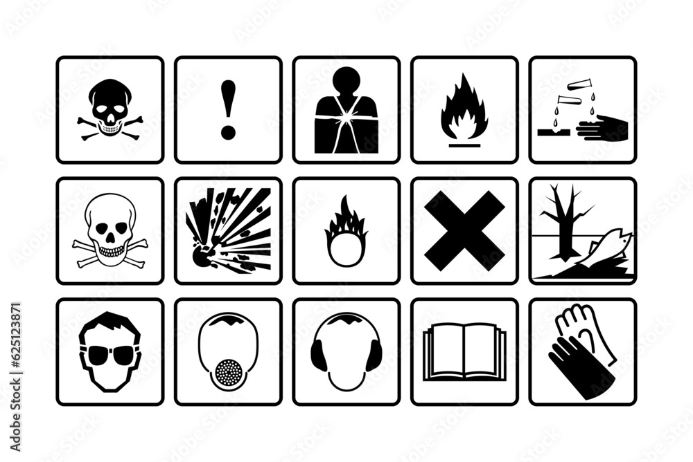 Vector hazardous material signs. Globally Harmonized System warning ...