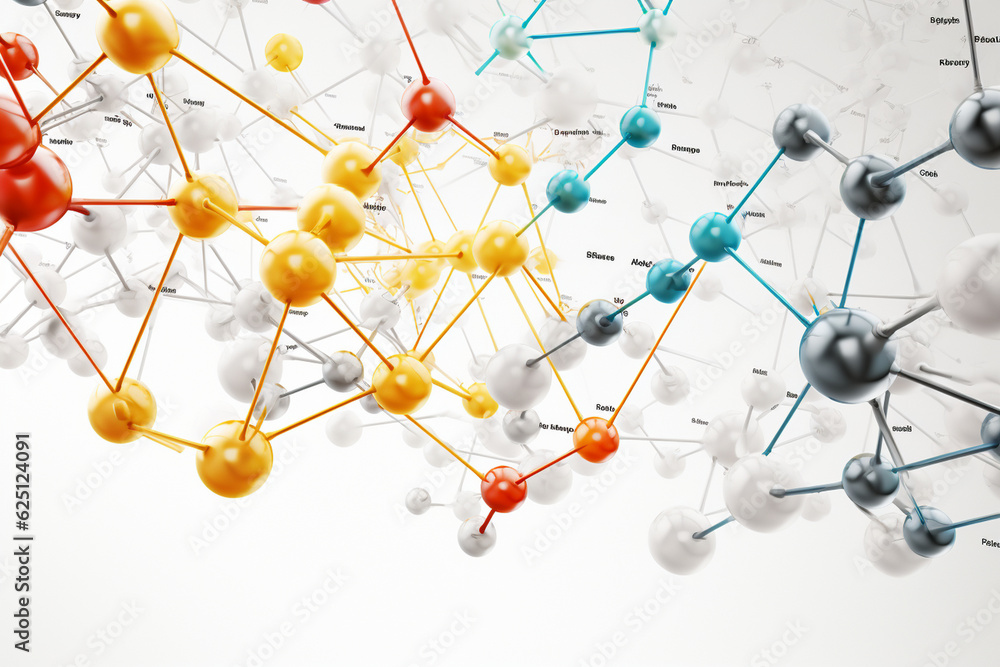 An image of a network of molecules on a white backdrop, with labels ...