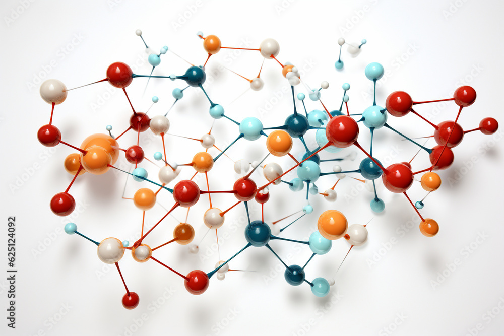 An image of a network of molecules on a white backdrop, with labels ...