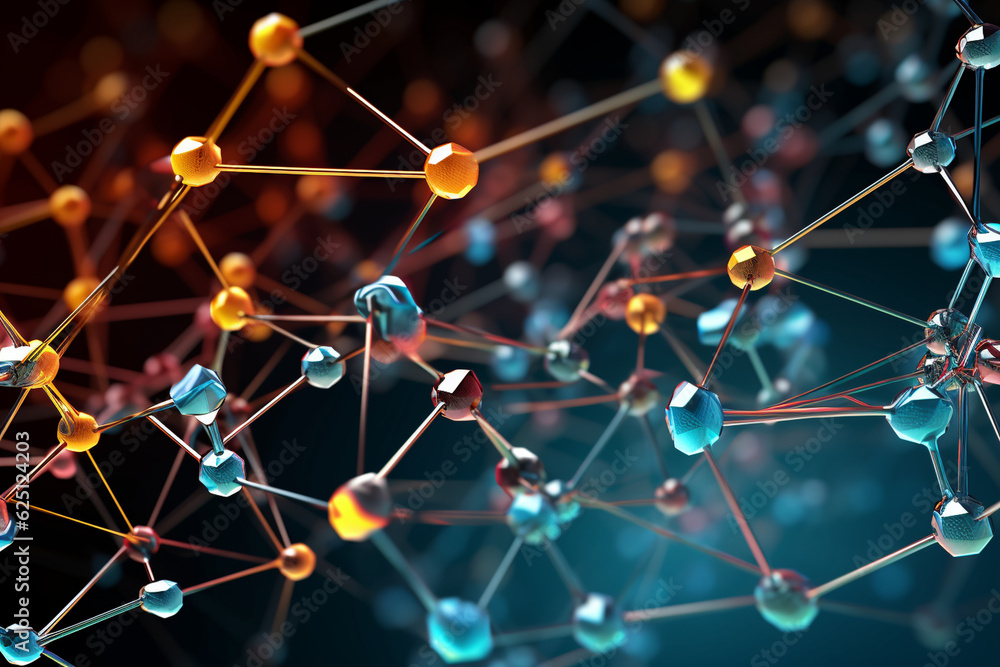 An illustration of a network of molecules, forming a chain-like ...