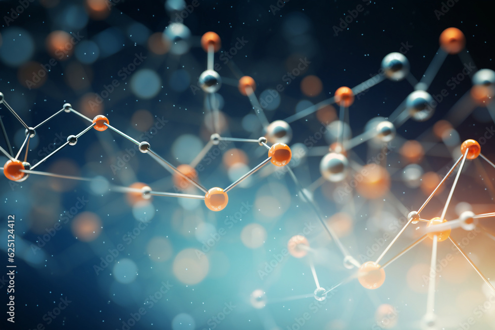 An artistic representation of a network of molecules, interconnected ...