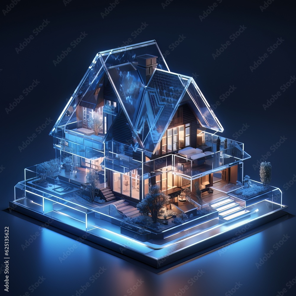 imagine a 3d model of a small House with a frame texture, where ...