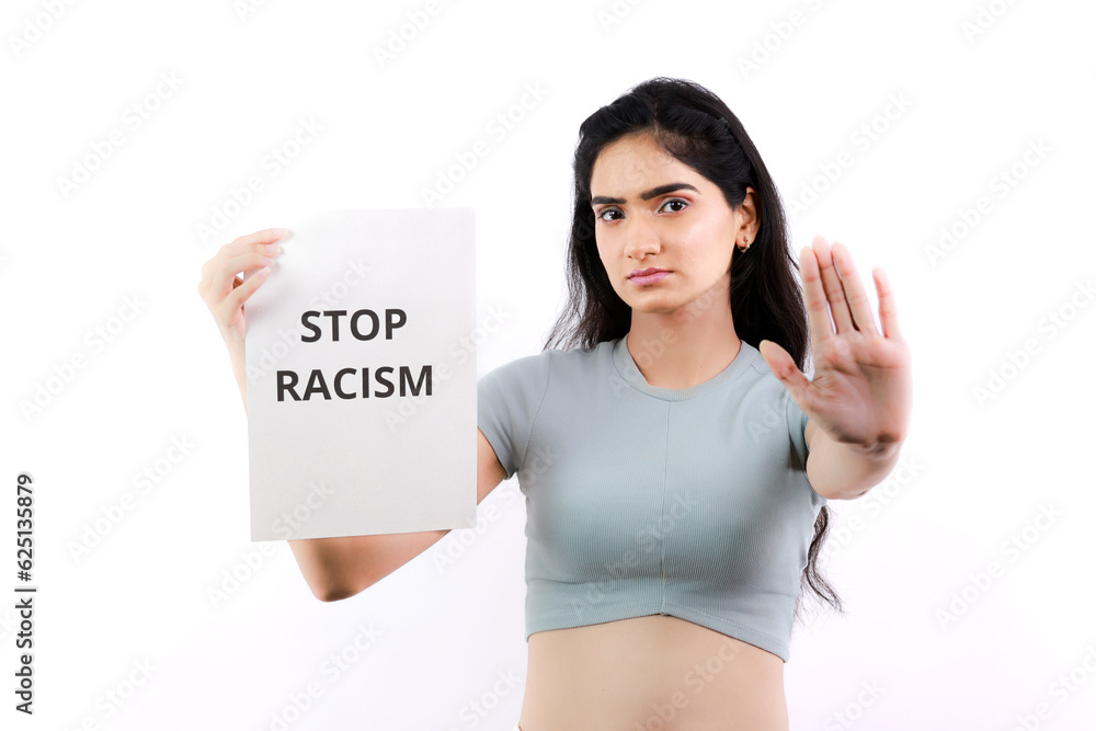 Stop Racism Message on Paper Shown by Young Indian Female with Stop ...