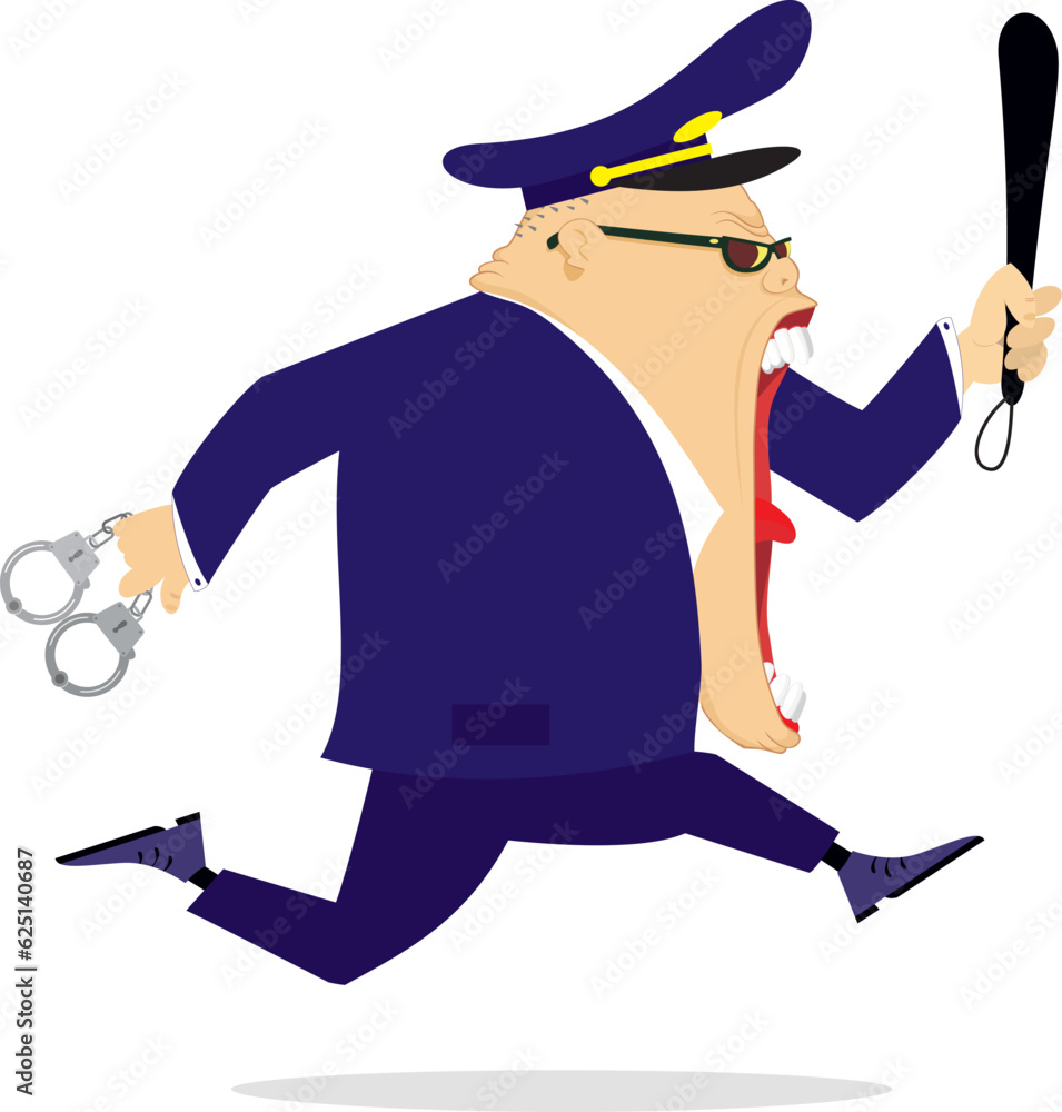 Cartoon running police officer. Running and shouting policeman with ...