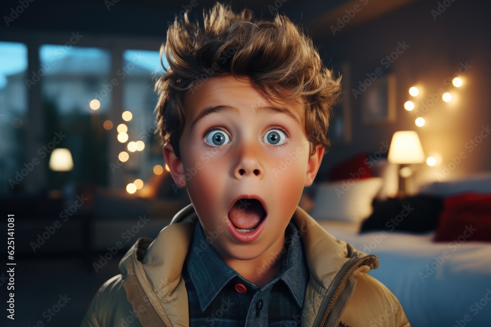 Surprised little boy with open mouth and big eyes, shocked surprised ...