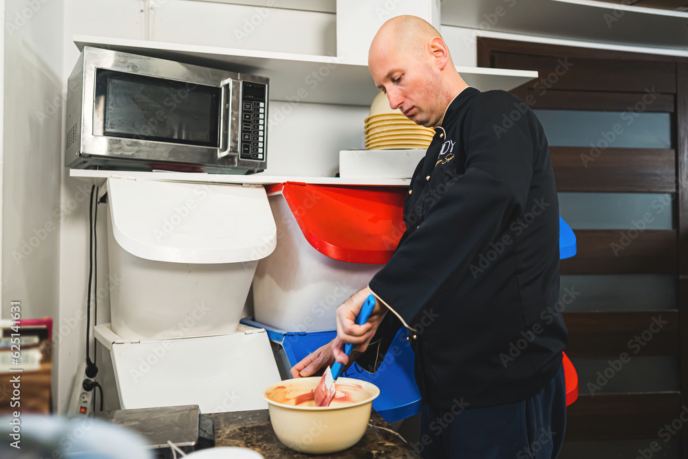 Medium indoors shot of bald caucasian man wearing black professional ...
