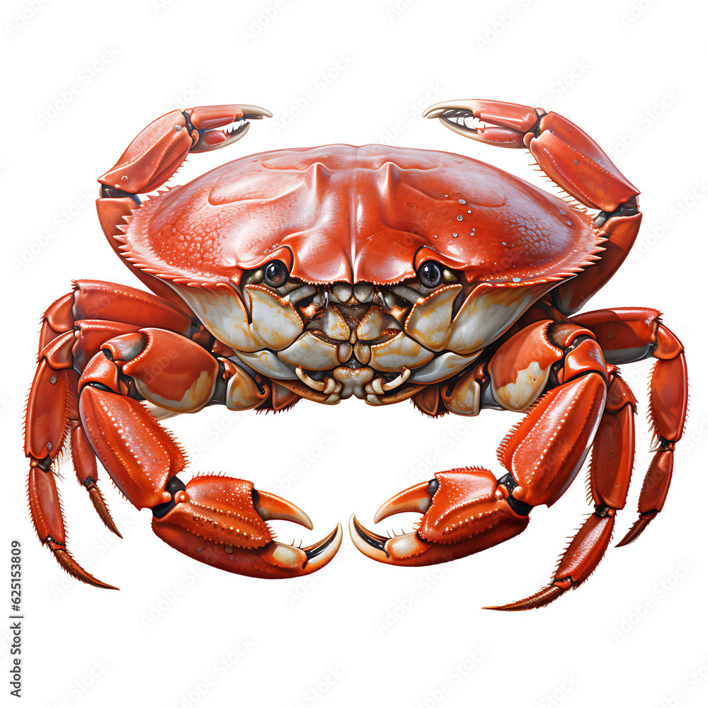 Big red sea crab with claws. Seafood, nature, meal. Transparent or ...