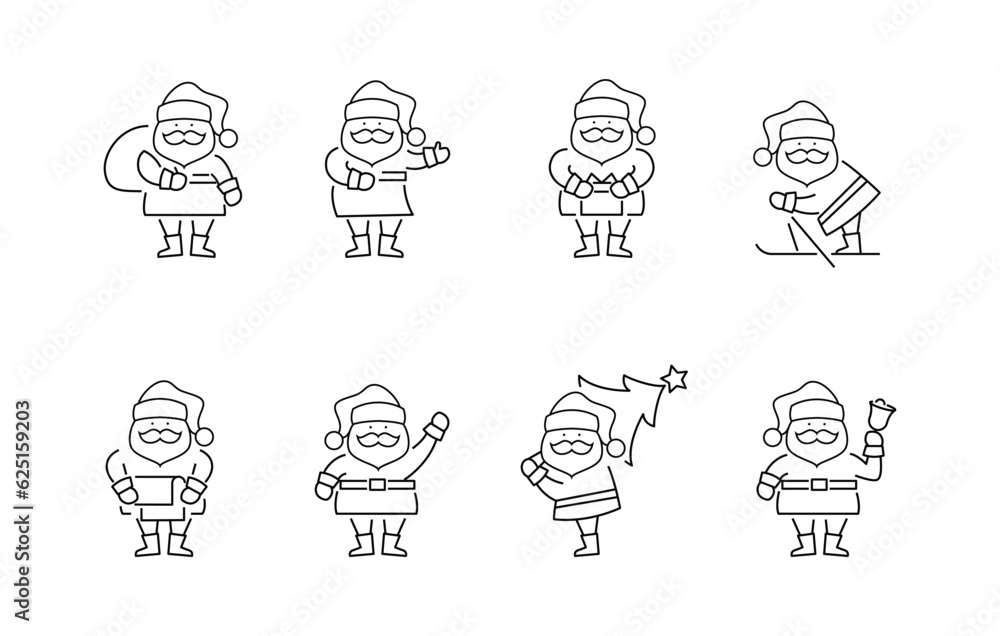 Cute funny Santa Claus icon set celebrating Christmas New Year. Happy ...