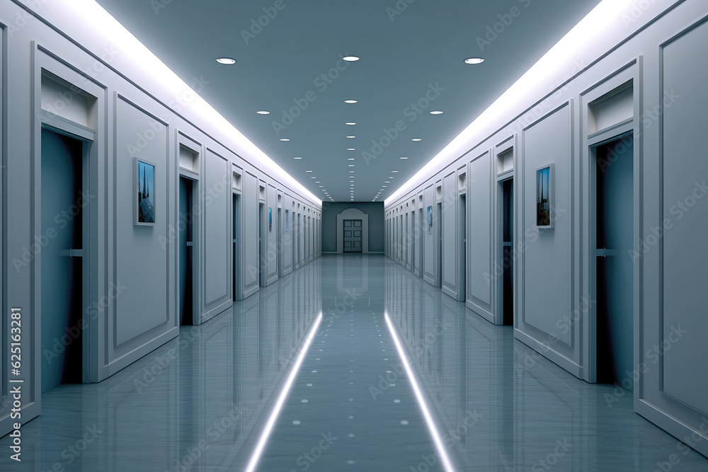 Long Hallway With Doors Gradually Getting Smaller, Displaying Linear Perspective. Generative AI ...