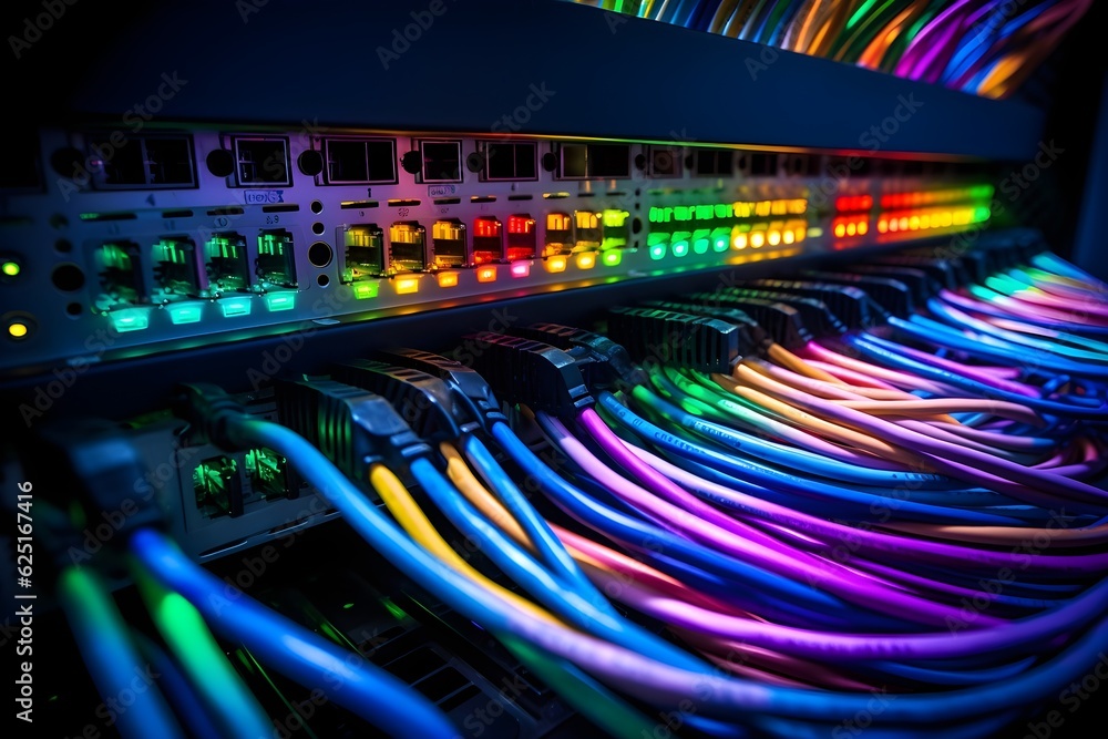 A close-up image showcasing fiber optic cables connected to a server in ...