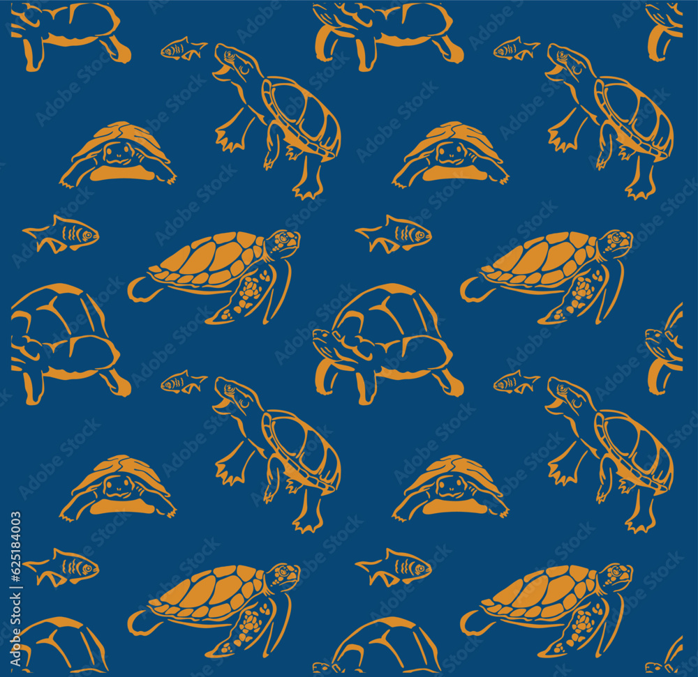 Blue and Gold Turtle Wallpaper Pattern Design, seamless background ...