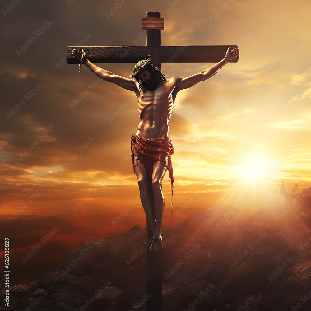 Illustration of the Resurrection concept with the crucifixion of Jesus ...