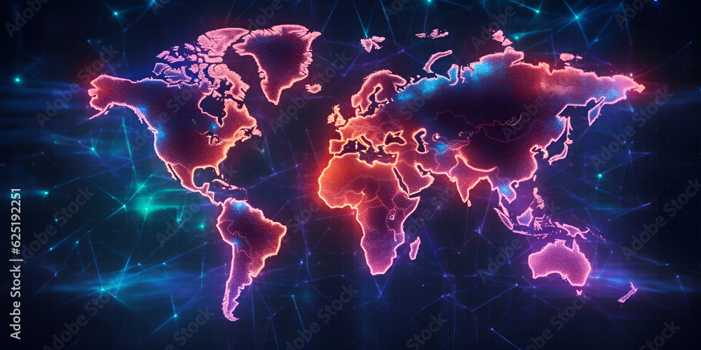 Neon World Map Outline - Futuristic Animation with Creative Glowing ...