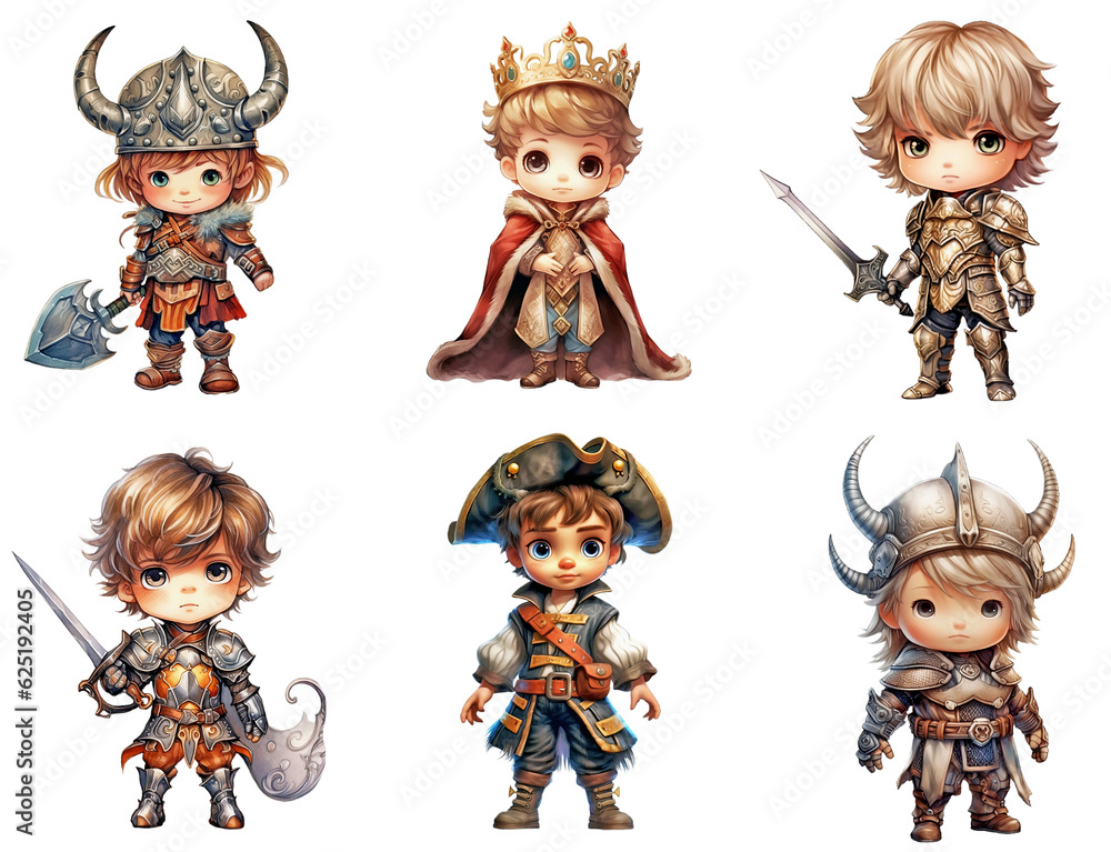 Collection of isolated characters for games, cartoon little boys in ...