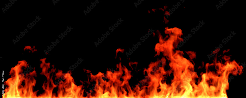 Realistic fire flames fiery burn on black background specials effect 3d ...