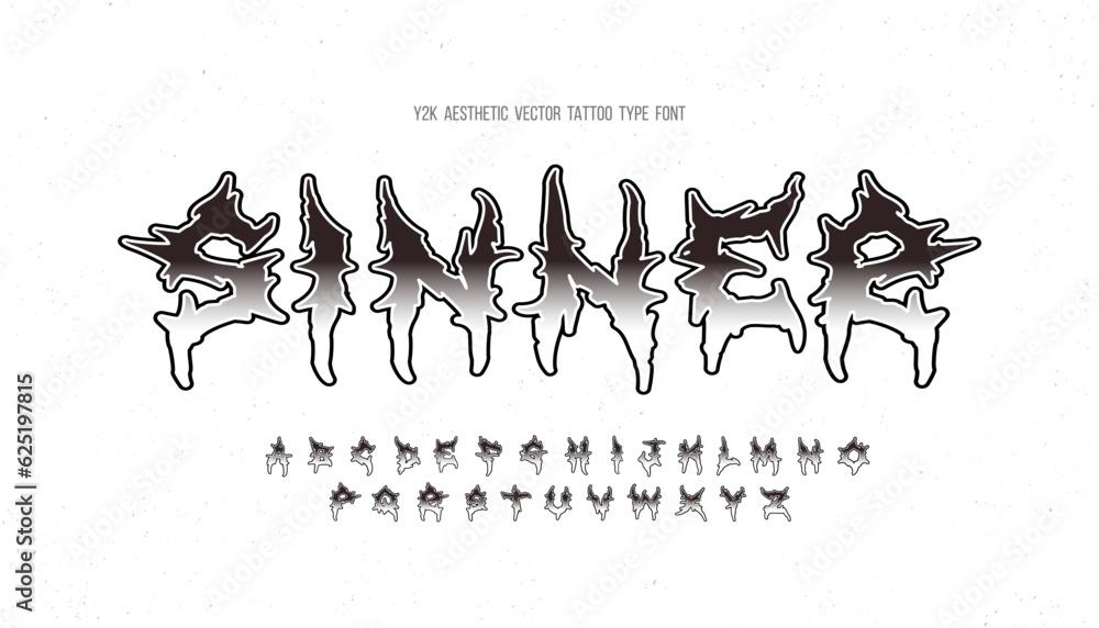 Sinner - Y2k Gothic Punk font type and Dark Lettering Tattoo. Aesthetic ...